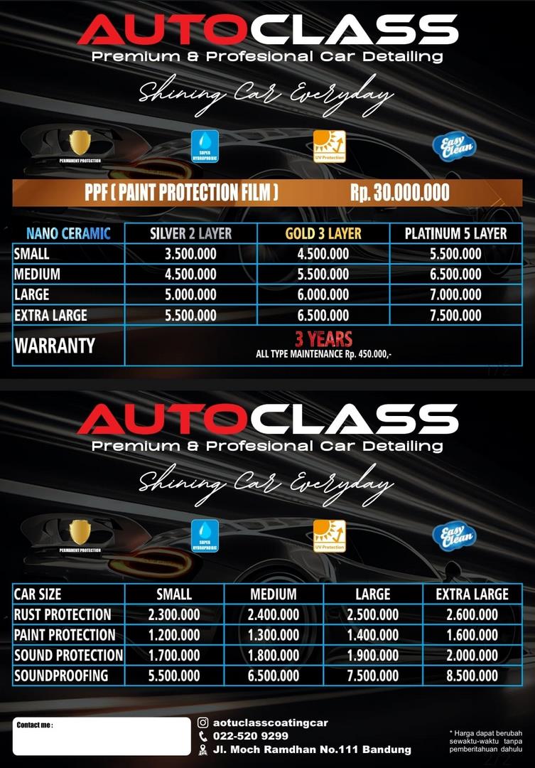 Price List – Autoclass Coating Car