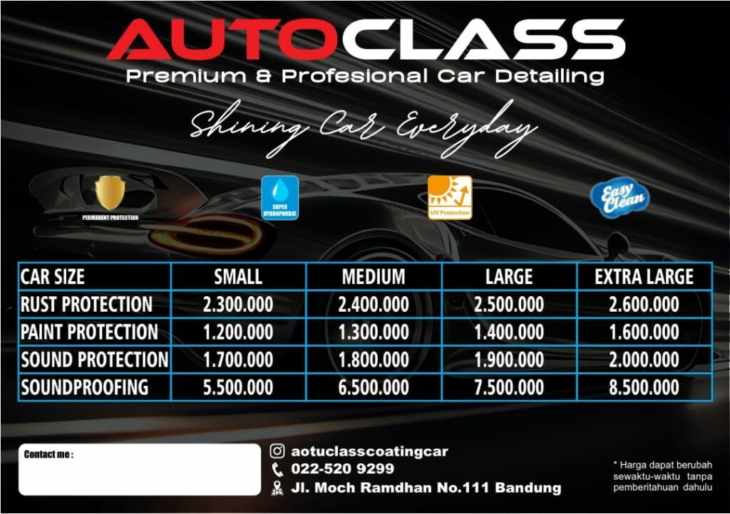 Price List - Autoclass Coating Car